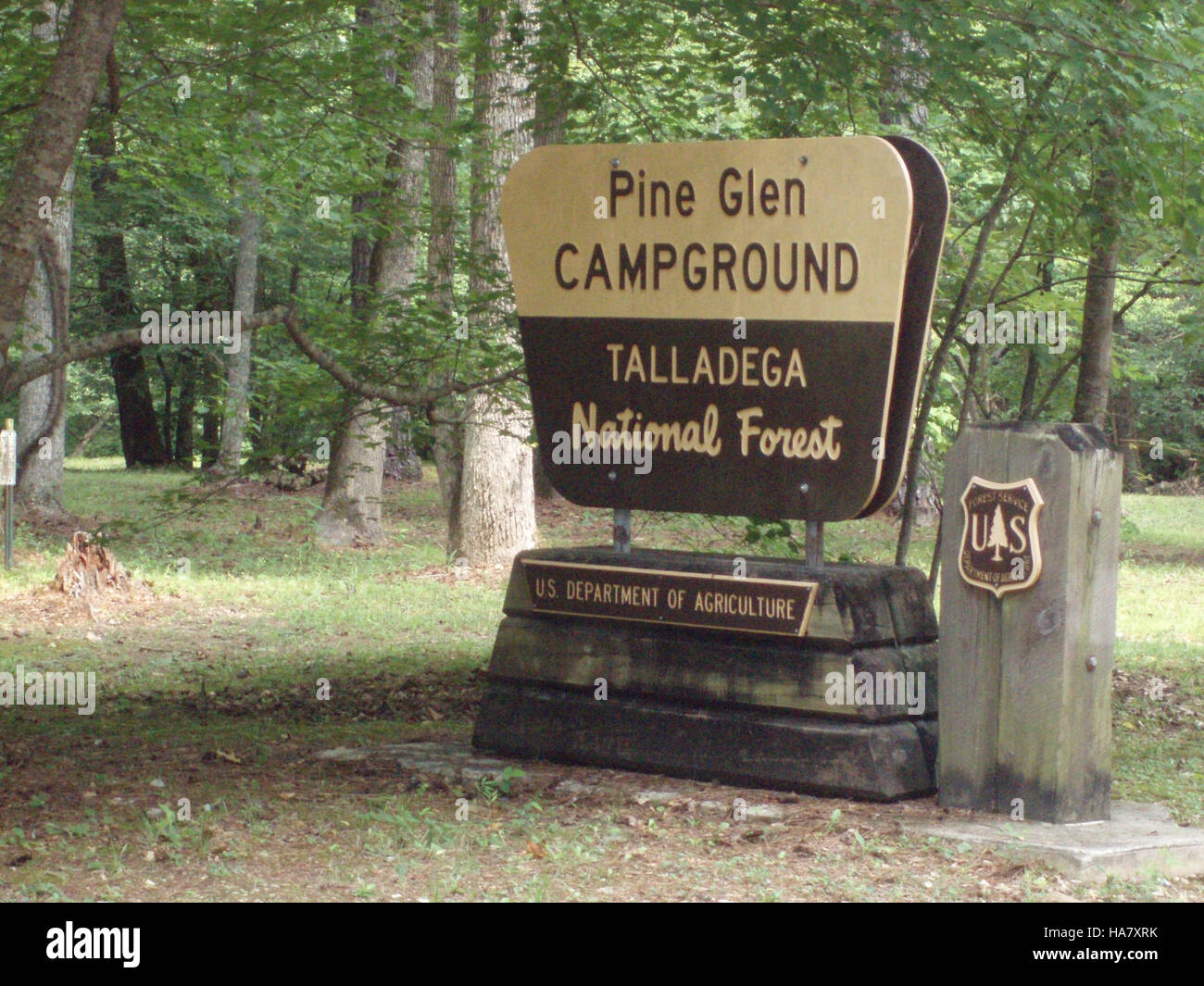 A sign marking the Talladega Campground in the U.S. National Forest ...