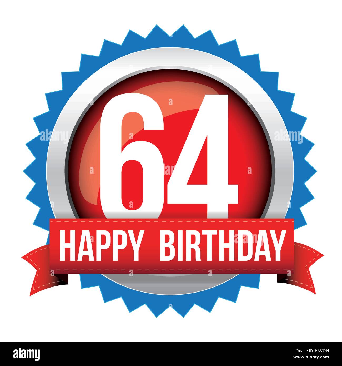 Sixty Four years happy birthday badge ribbon Stock Vector Image & Art ...