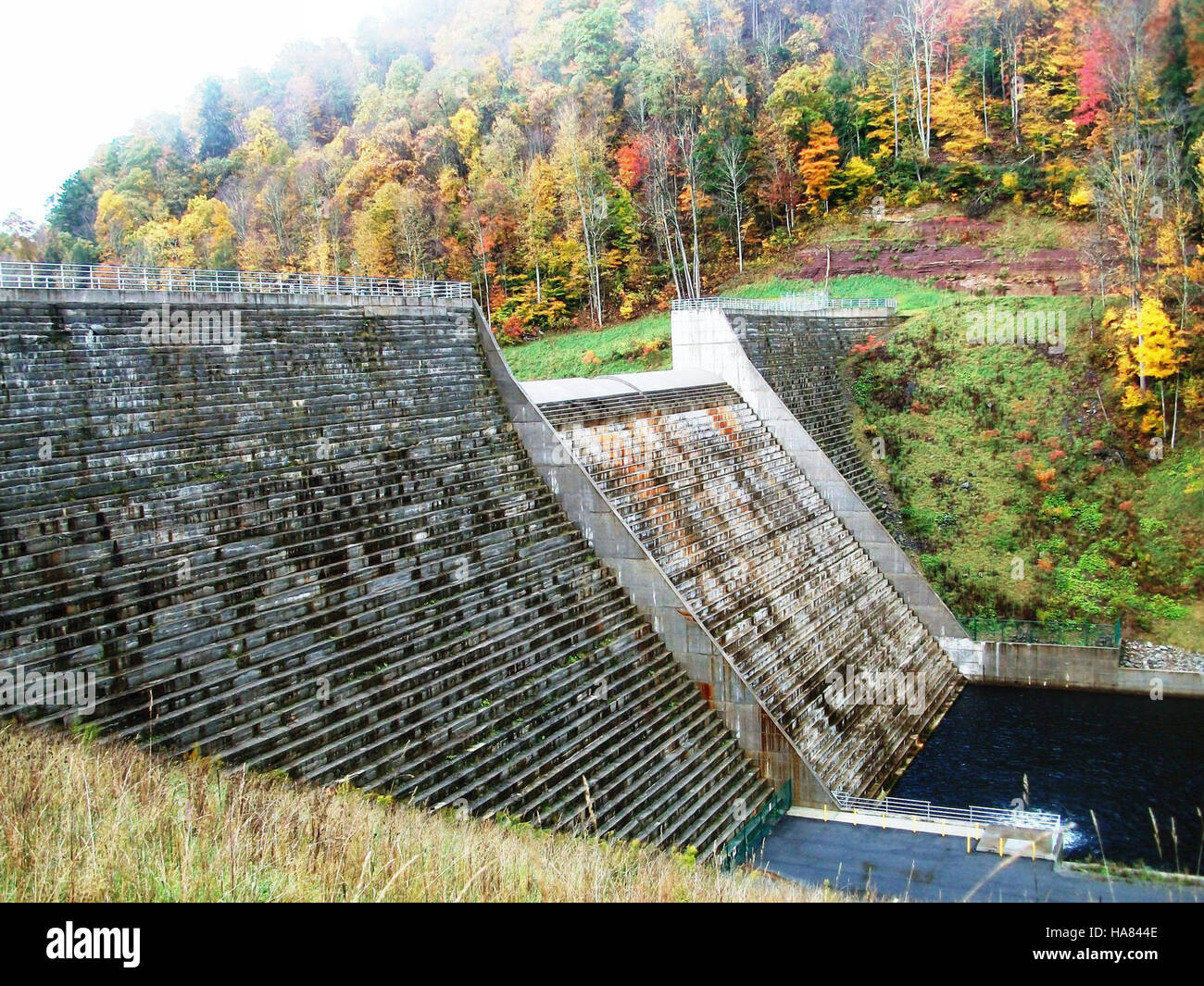 A view of the Elkwater spillway and downstream side in a national park ...