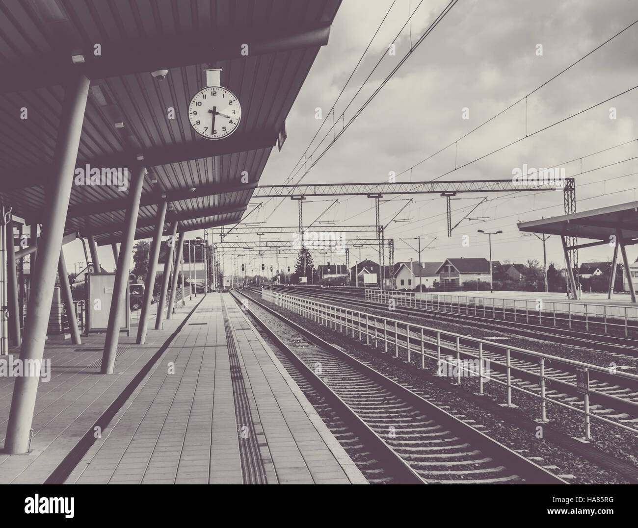 Clock on railway station Stock Photo - Alamy