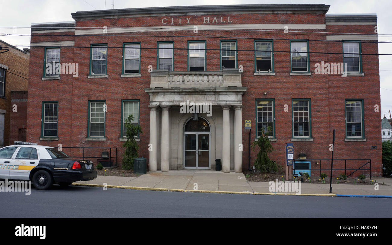 This image captures the historic Pittston City Hall, located near a ...