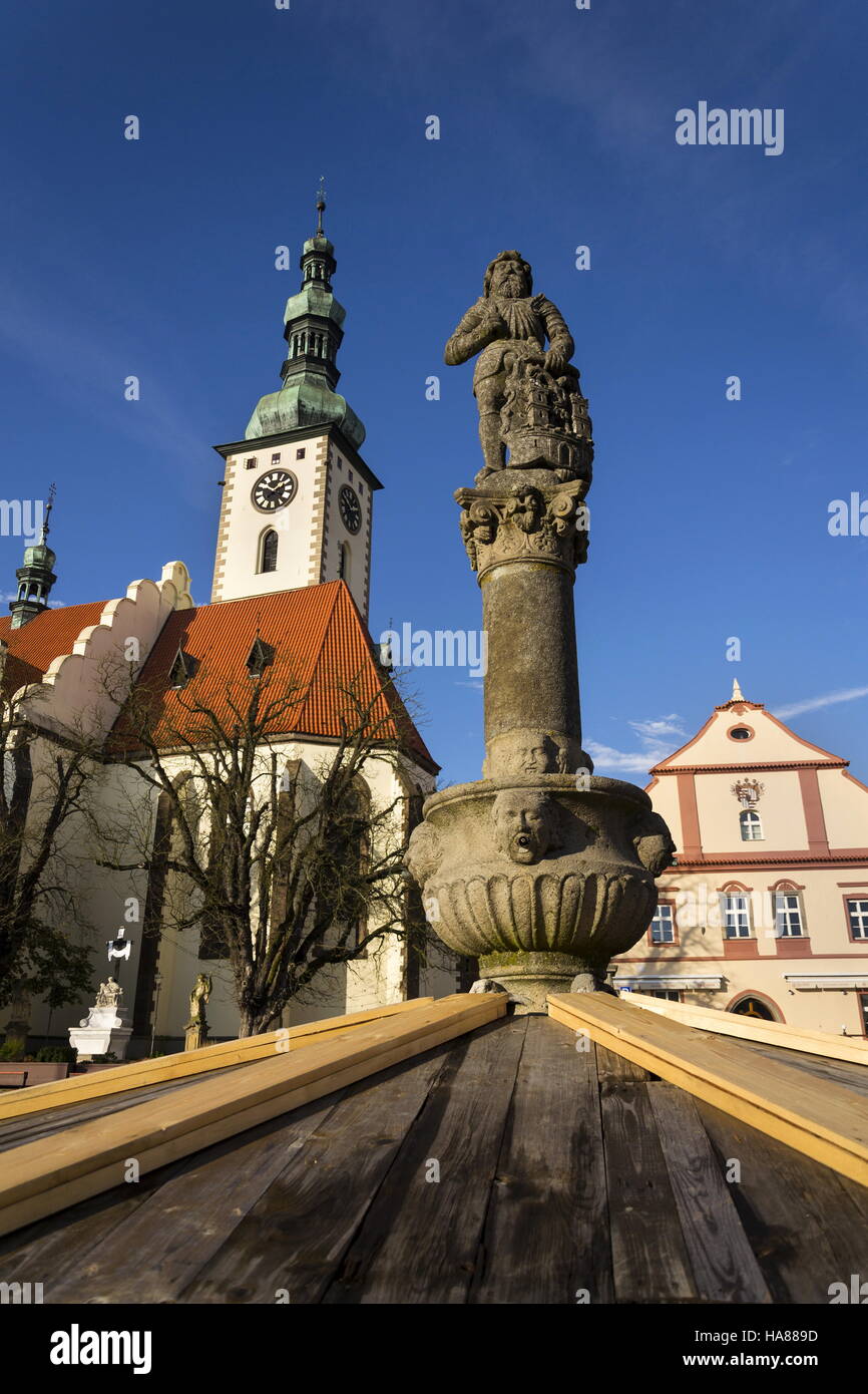 Knight Ronald on fountain before church in Tabor, Czech Republic Stock ...