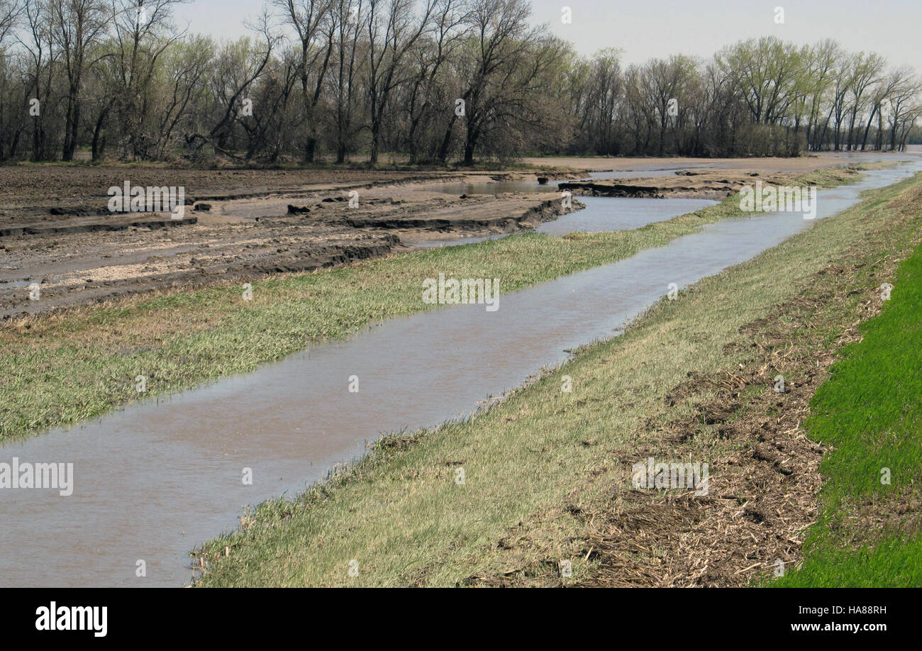 Aerial view of flooding damage to farm fields and infrastructure in ...