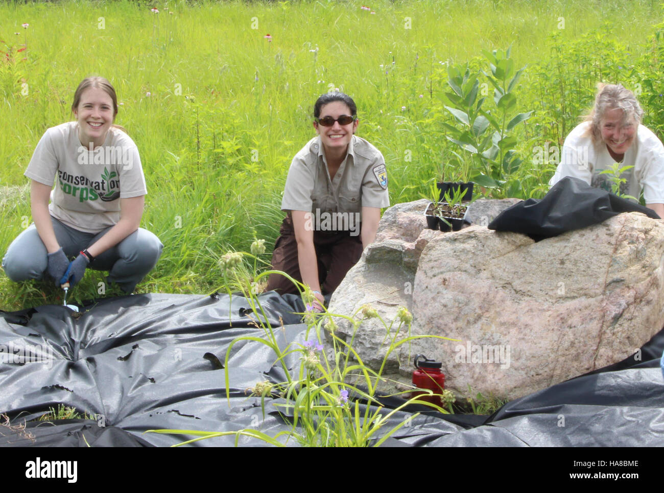 This image captures the planting of a Monarch butterfly garden in a ...