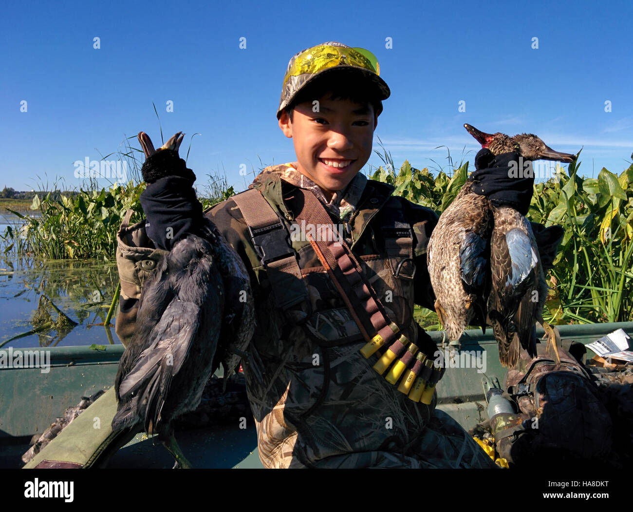 A wildlife biologist demonstrates the first appearance of ducks in a ...