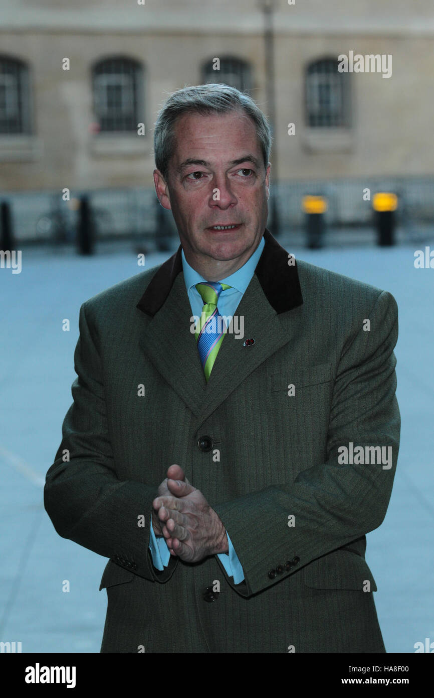 Nigel Farage arriving for the Andrew Marr show at the BBC studio's in ...