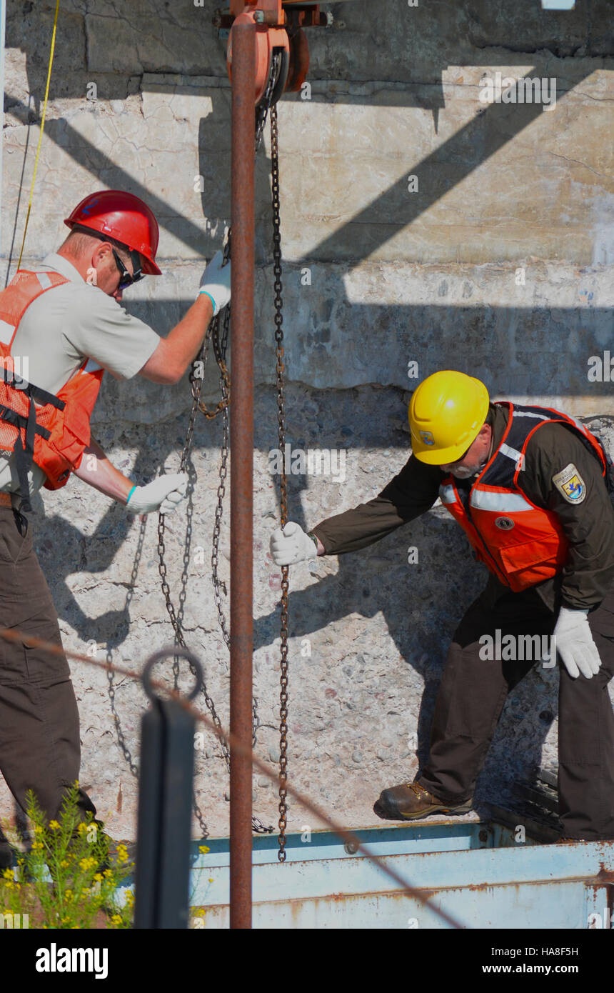 This photograph shows a wildlife trap check at St. Mary's, focusing on ...