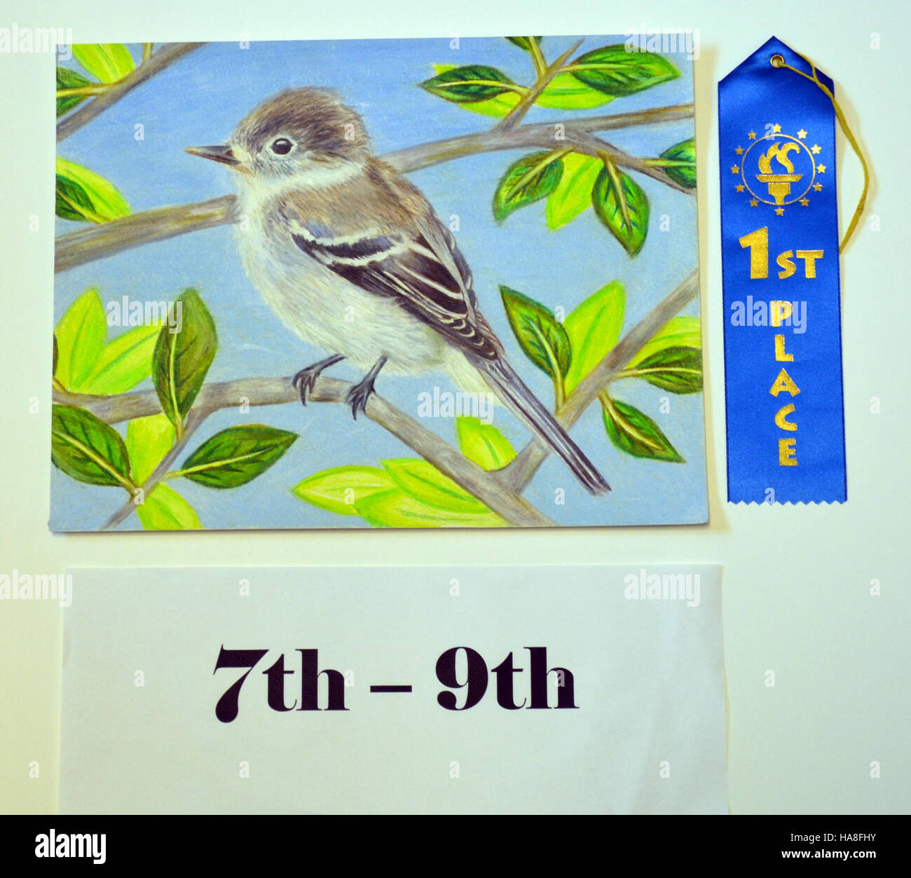 This artwork of a Least Flycatcher by Emma Chen captures the essence of this small bird native ...
