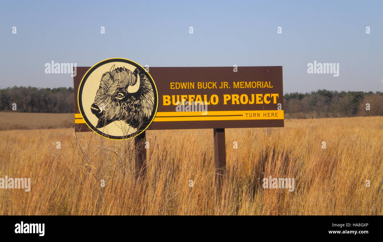 A sign marking the Edwin Buck Jr. Memorial Buffalo Project at the ...