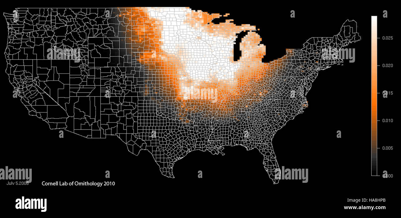 The Sedge Wren's distribution map from Cornell Lab of Ornithology ...