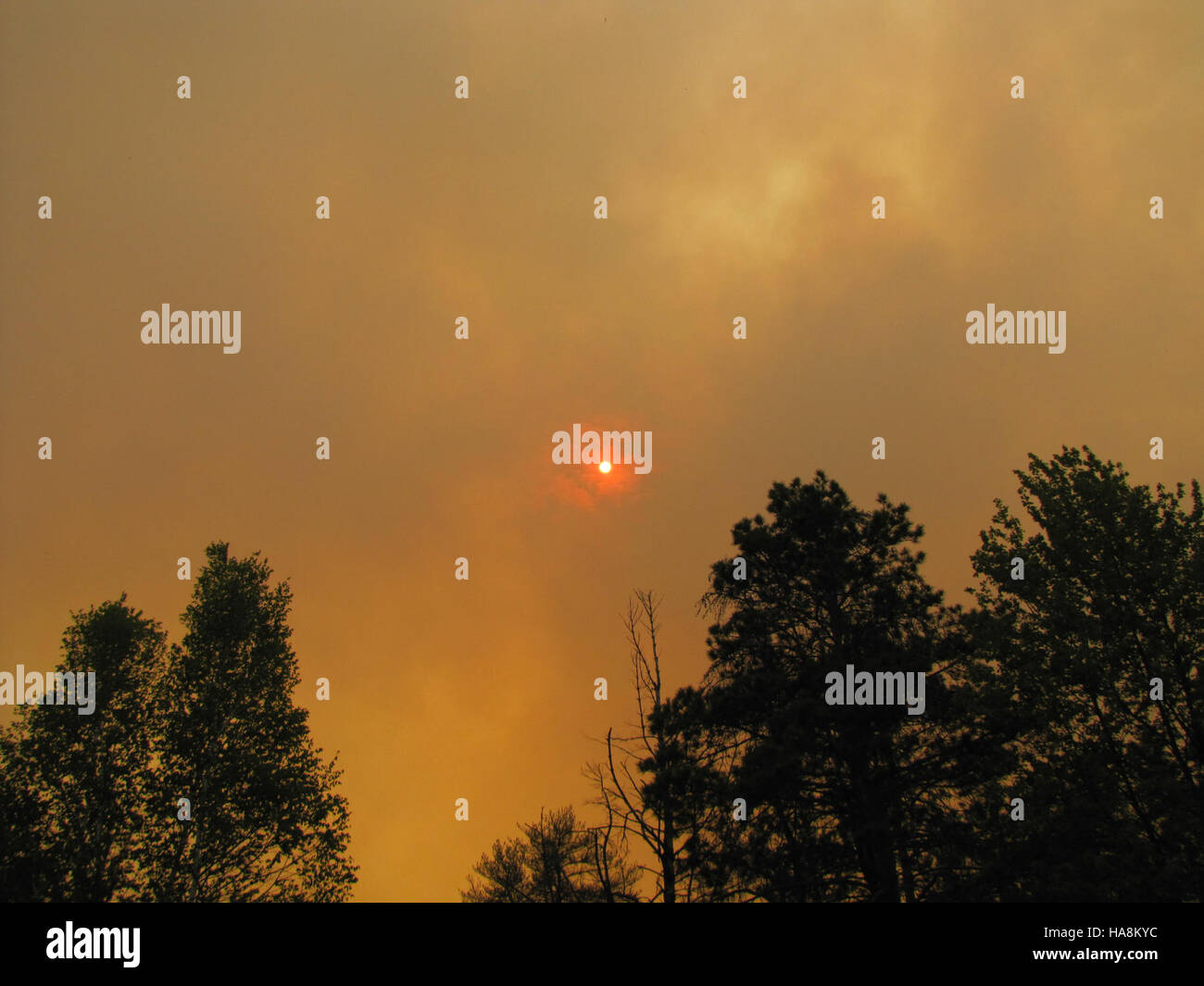 A dramatic sky filled with smoke as seen in a national park ...