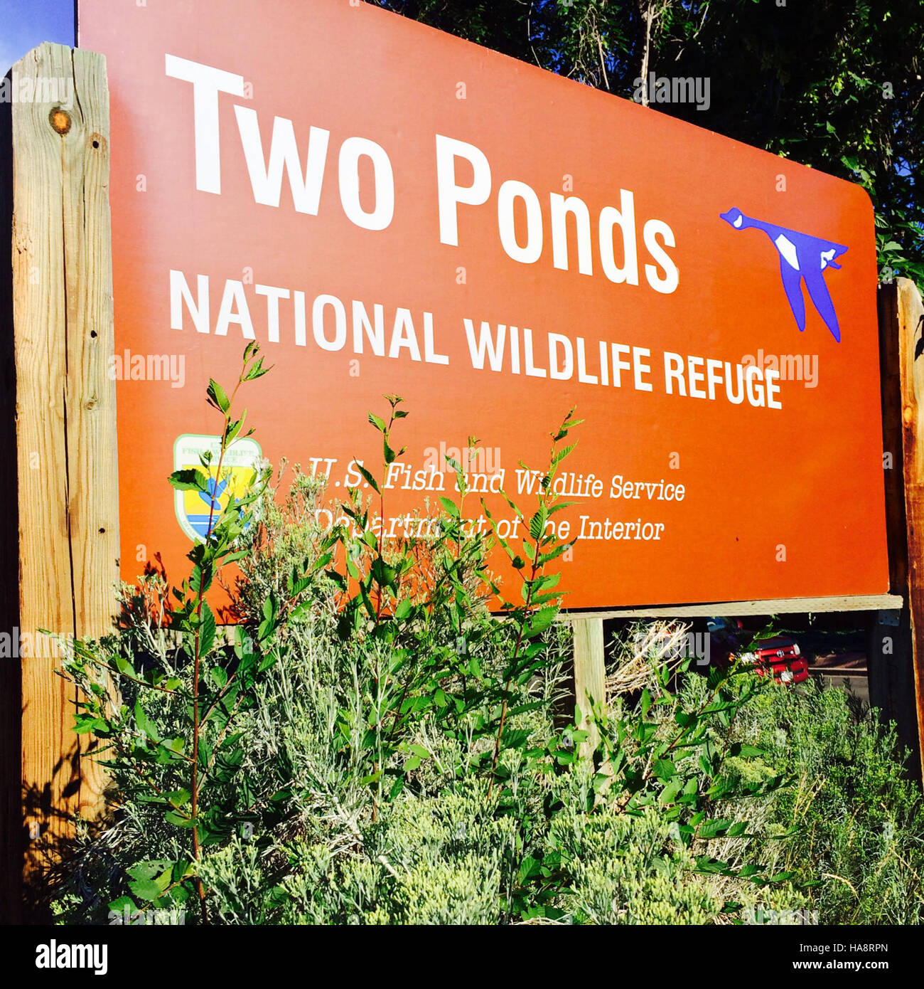 The main sign for Two Ponds National Wildlife Refuge, marking the ...