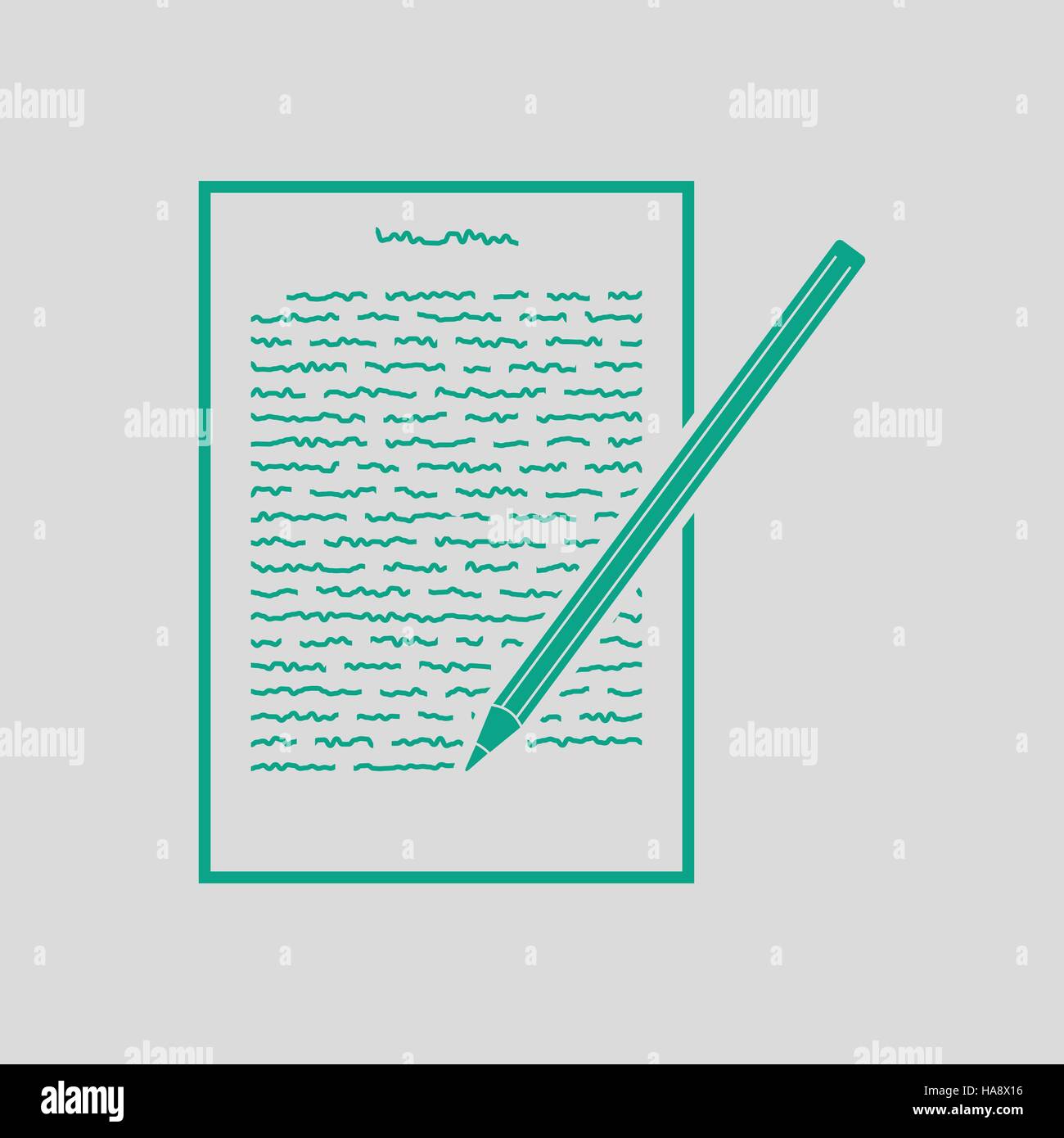 Sheet with text and pencil icon. Gray background with green. Vector ...