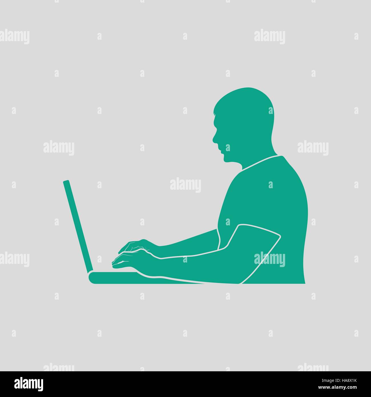 Writer at the work icon. Gray background with green. Vector ...