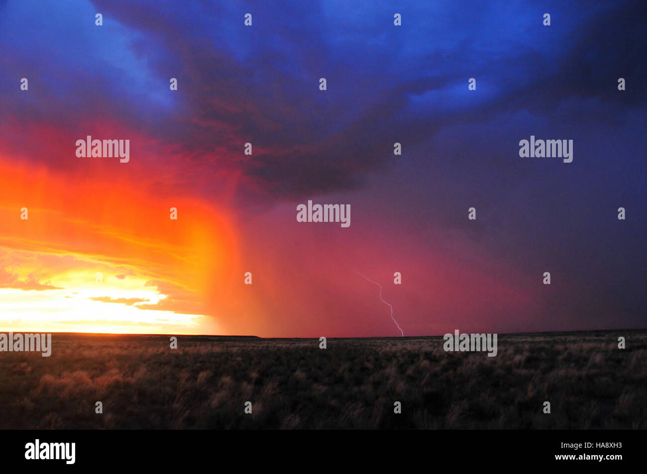 A powerful sunset storm with lightning strikes over Seedskadee National ...
