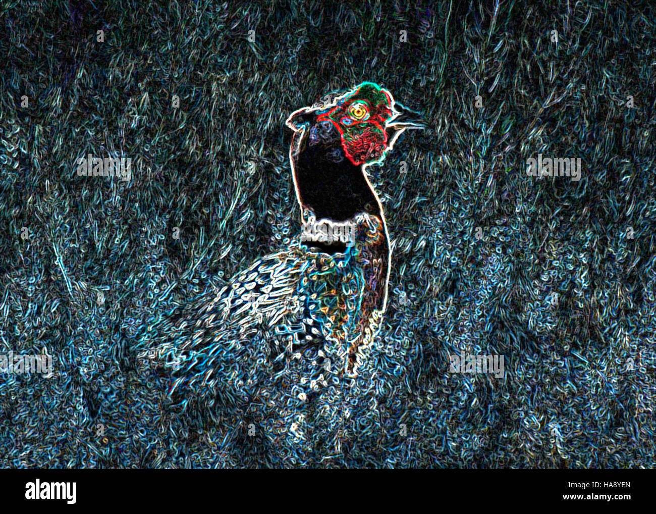 A vibrant neon pheasant in a national park setting, showcasing the ...