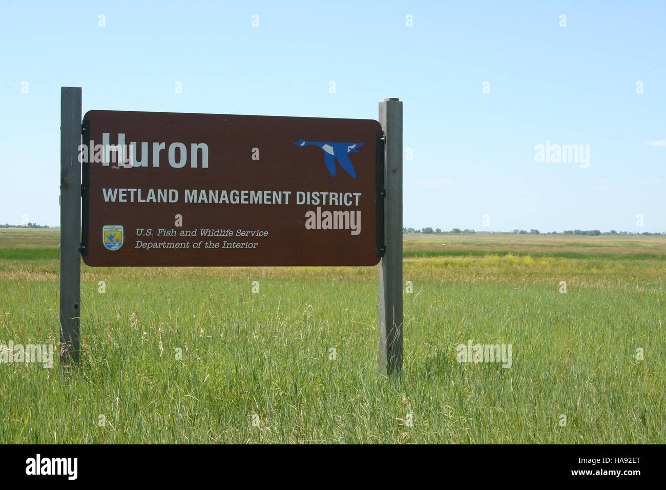 This image shows a sign marking the Huron Wetland Management District ...