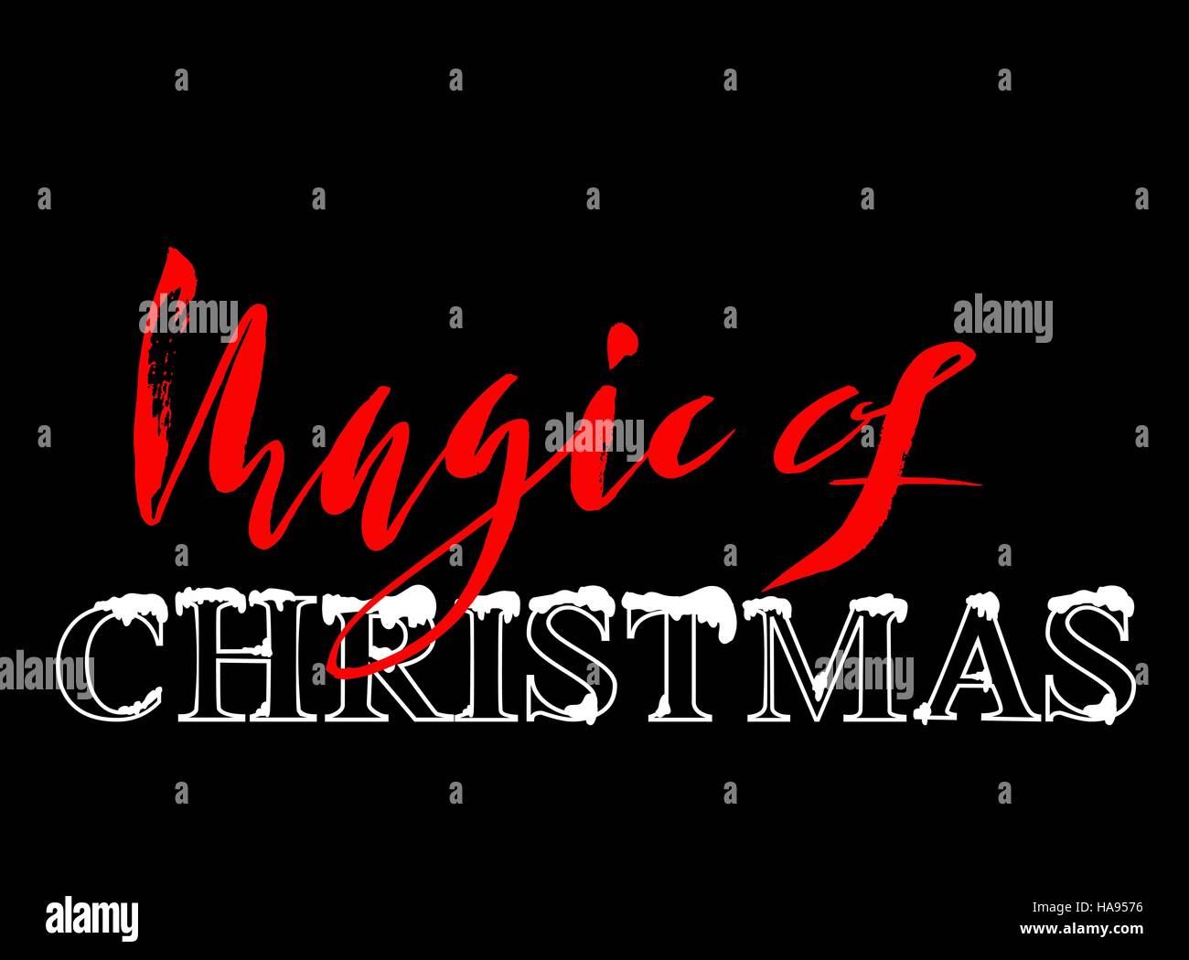 Christmas magic hand drawn lettering. Handmade calligraphy in red and ...