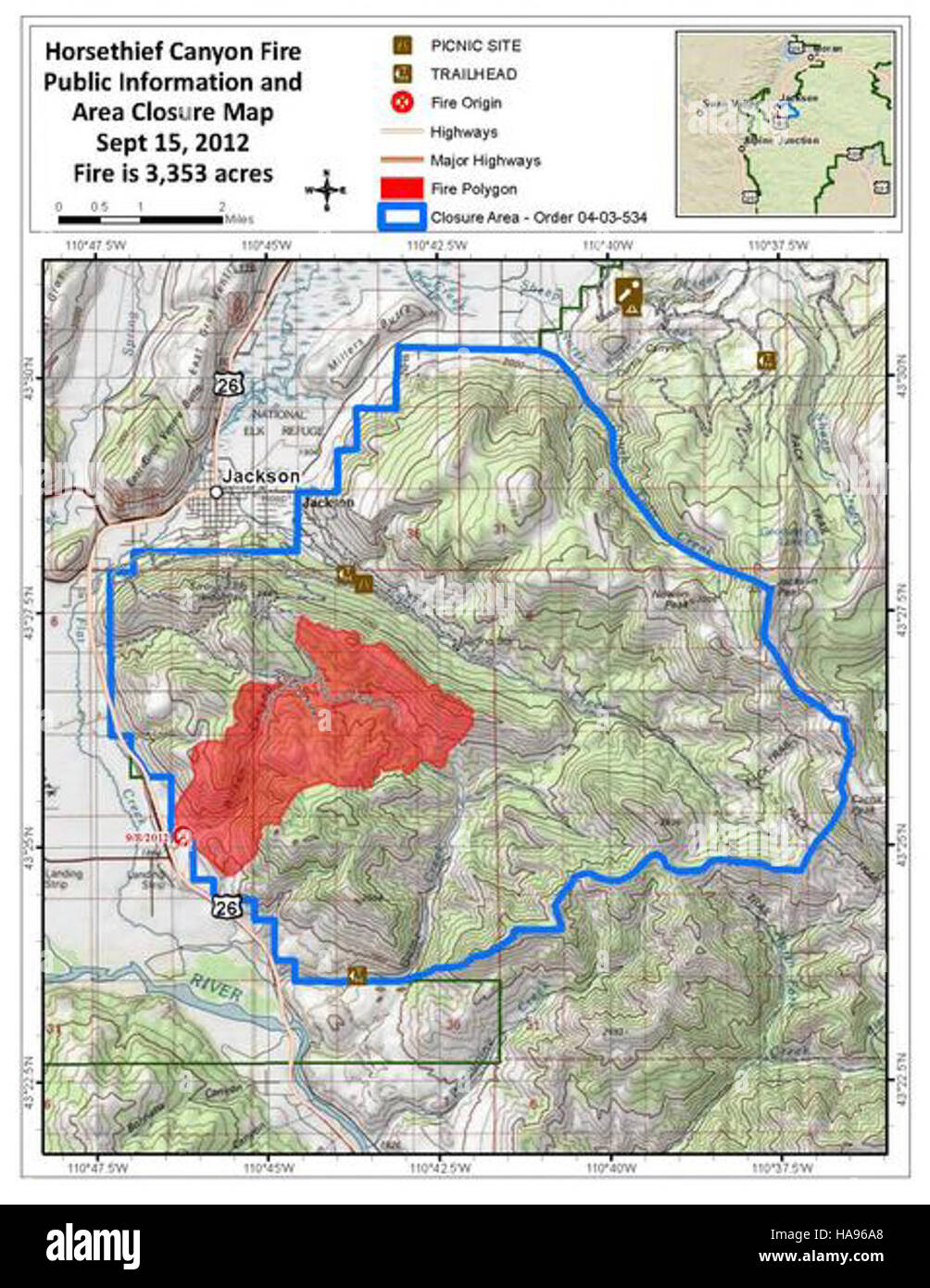 The map illustrates the fire perimeter in Horsethief Canyon from a ...