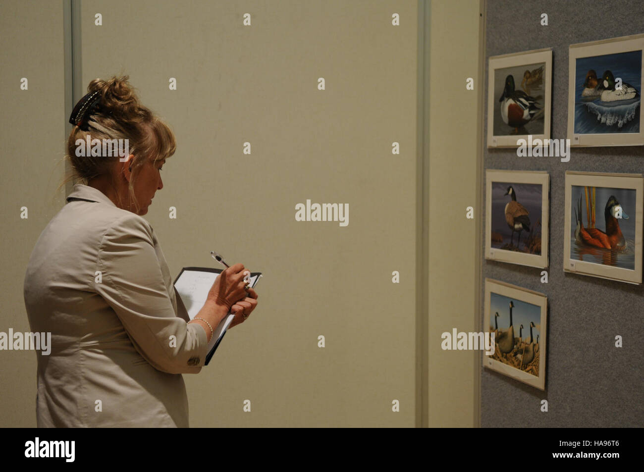 This image depicts the judging process at a wildlife competition ...