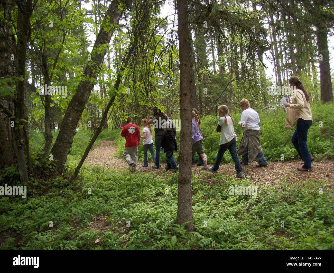 This image shows local schools using the Nature Trail at the Creston National Fish Hatchery ...