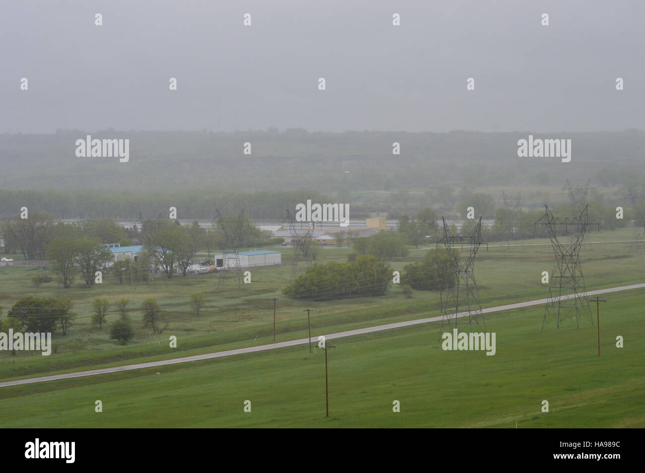 This image shows a scenic view from the road above Garrison Dam ...