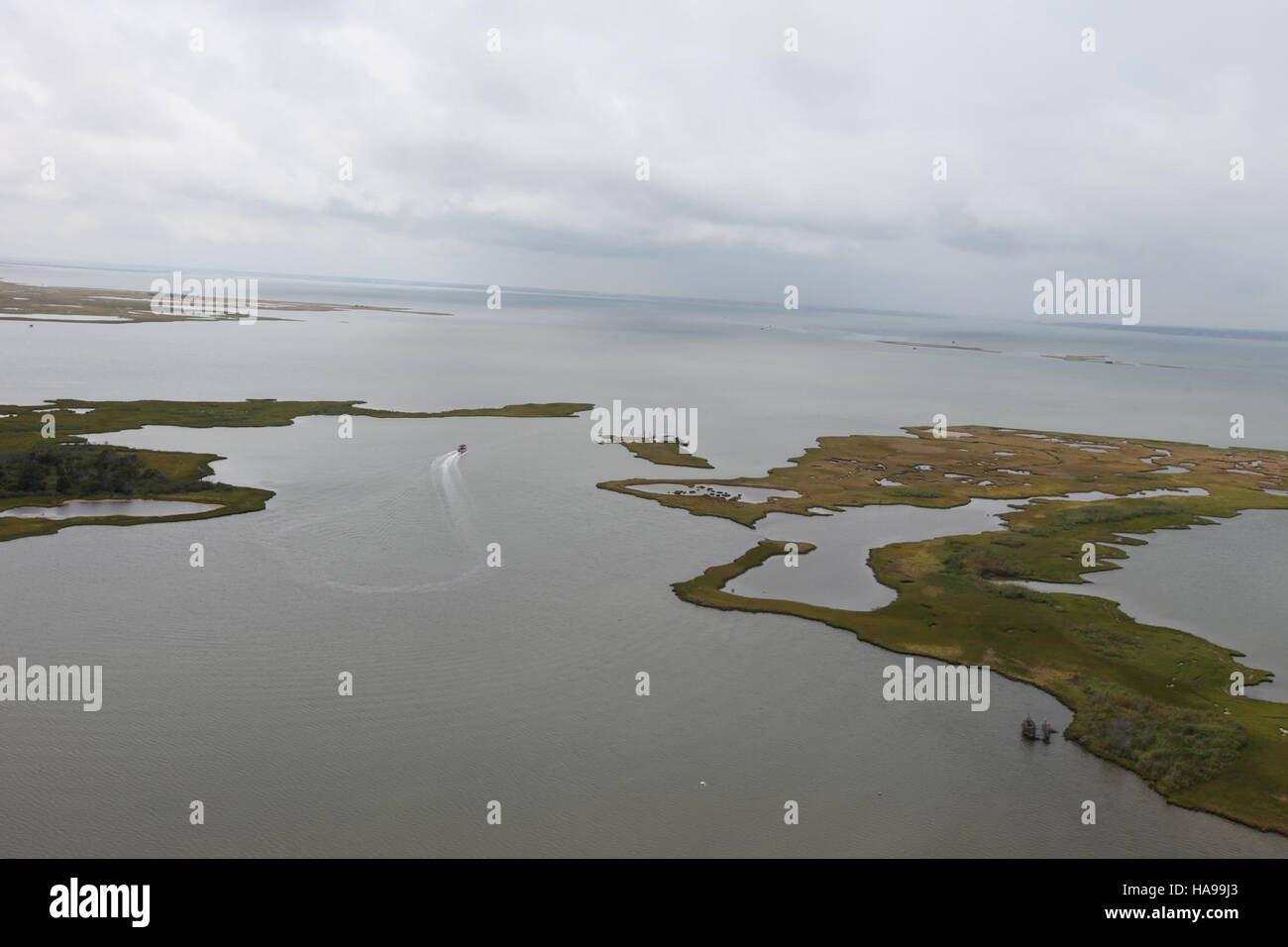 An aerial view of Tom's Cove in Chincoteague National Wildlife Refuge ...