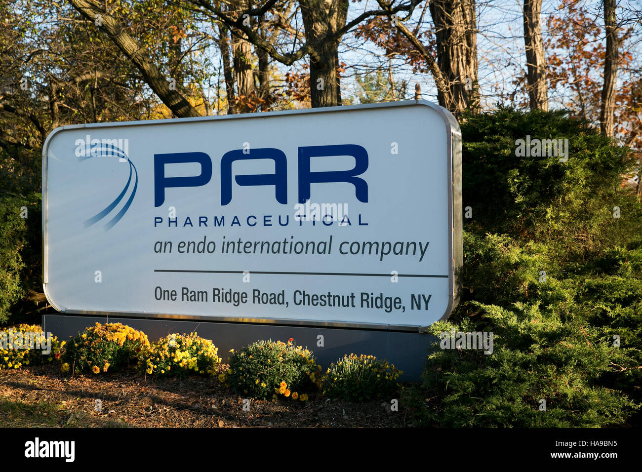 A logo sign outside of a facility occupied by Par Pharmaceuticals in ...