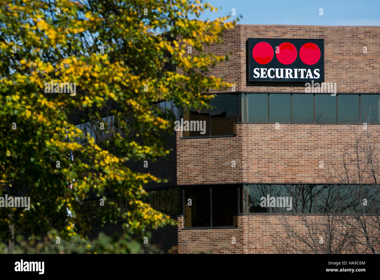 A logo sign outside of a facility occupied by Securitas in Parsippany ...