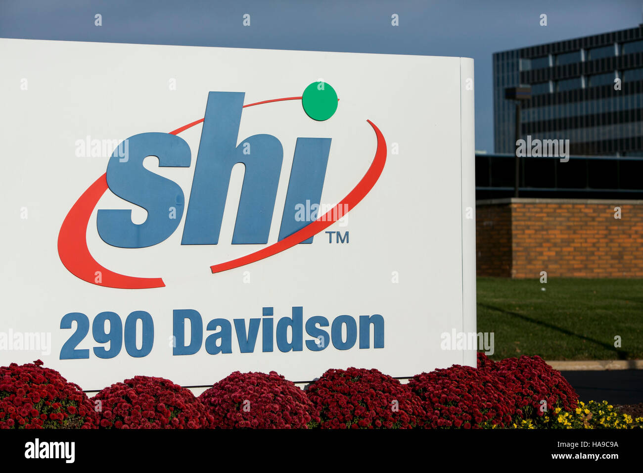 A logo sign outside of the headquarters of SHI International Corp., in ...