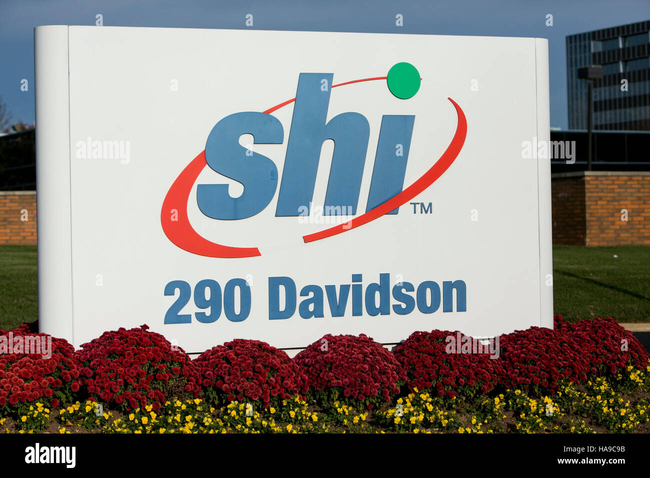 A logo sign outside of the headquarters of SHI International Corp., in ...