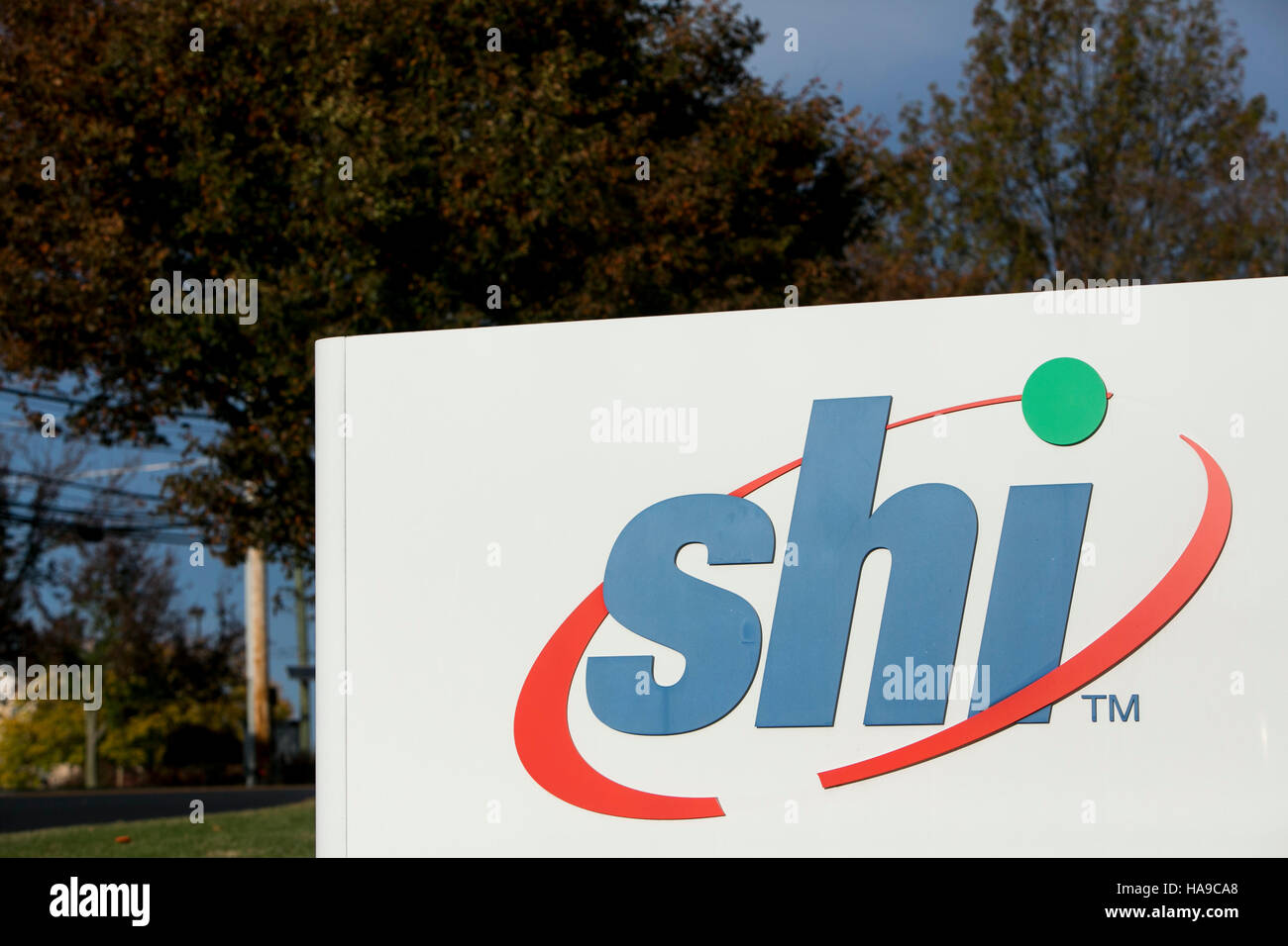 A logo sign outside of the headquarters of SHI International Corp., in ...