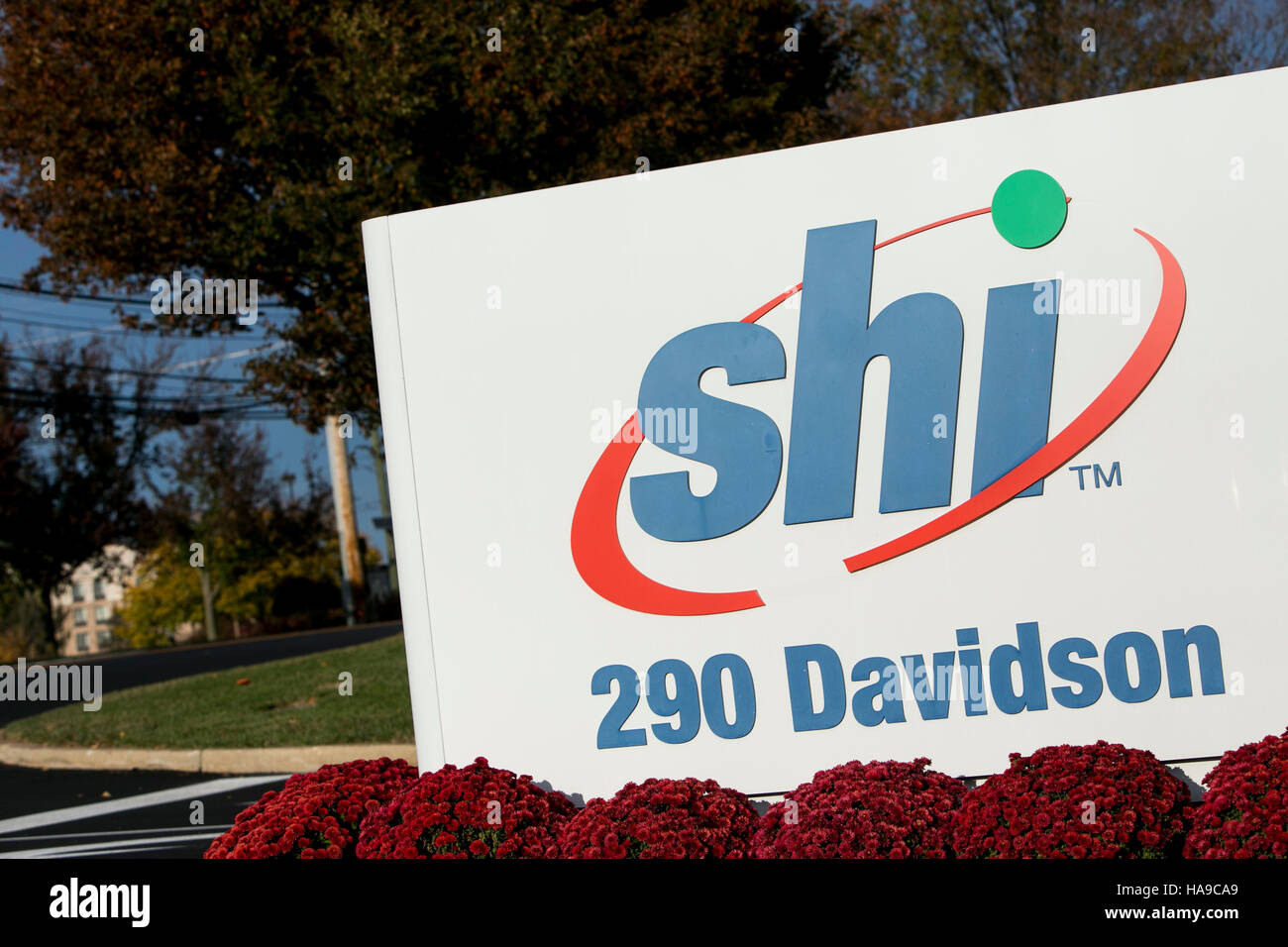 A logo sign outside of the headquarters of SHI International Corp., in ...