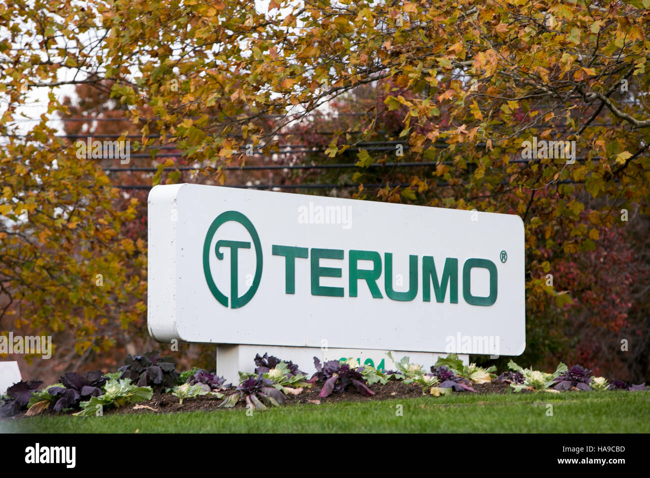 A logo sign outside of a facility occupied by the Terumo Corporation in ...