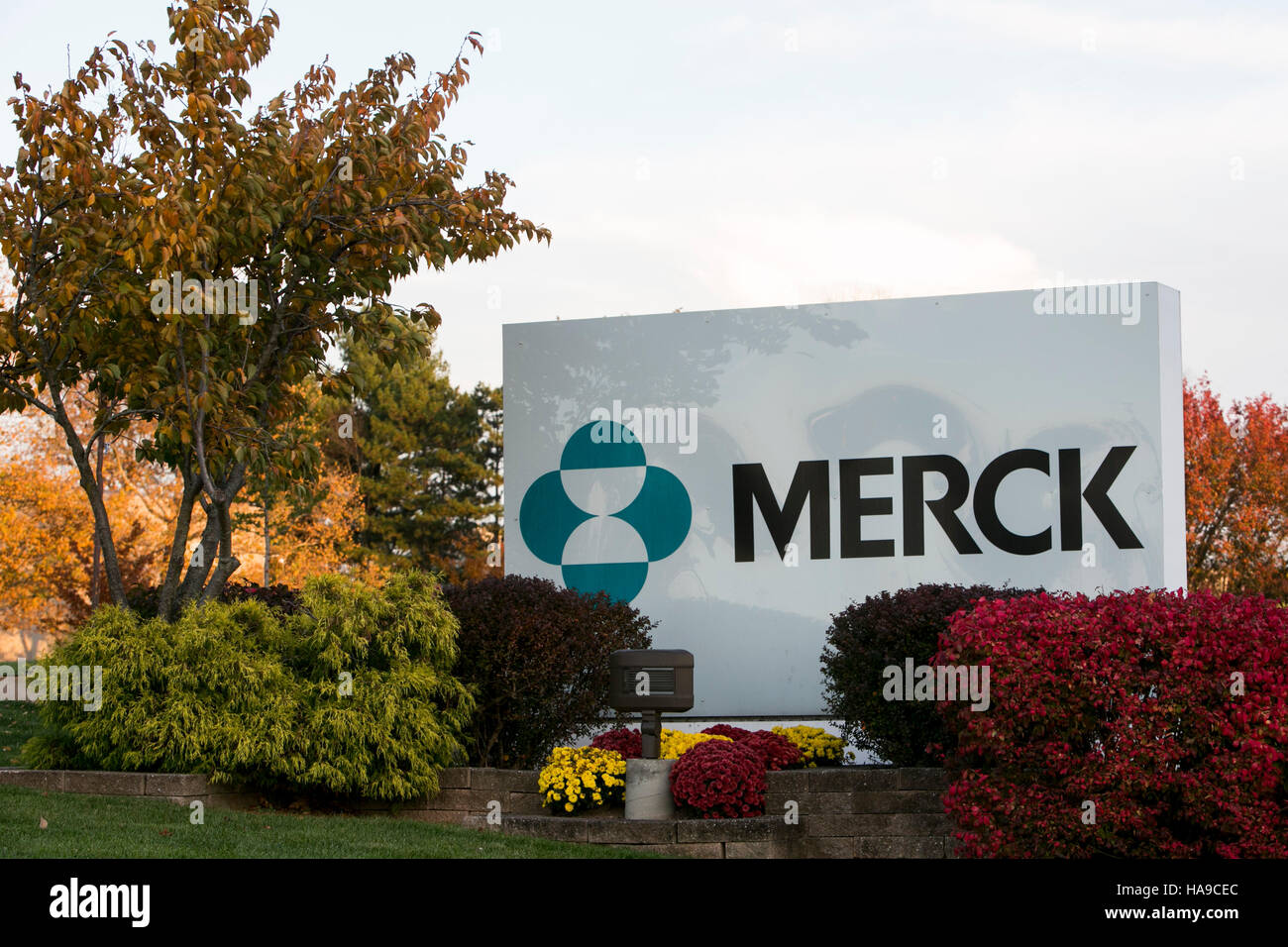A logo sign outside of a facility occupied by Merck & Co., Inc., in Branchburg, New Jersey on ...
