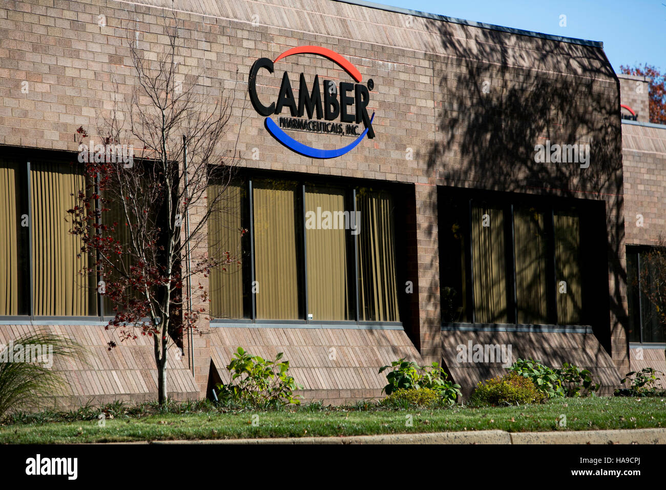 A logo sign outside of a facility occupied by Camber Pharmaceuticals in ...
