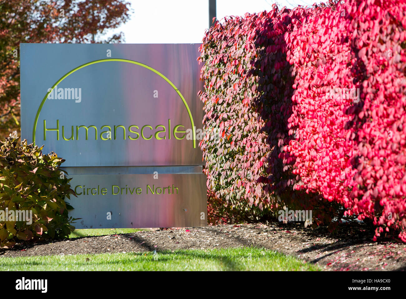 A logo sign outside of a facility occupied by Humanscale in Piscataway ...