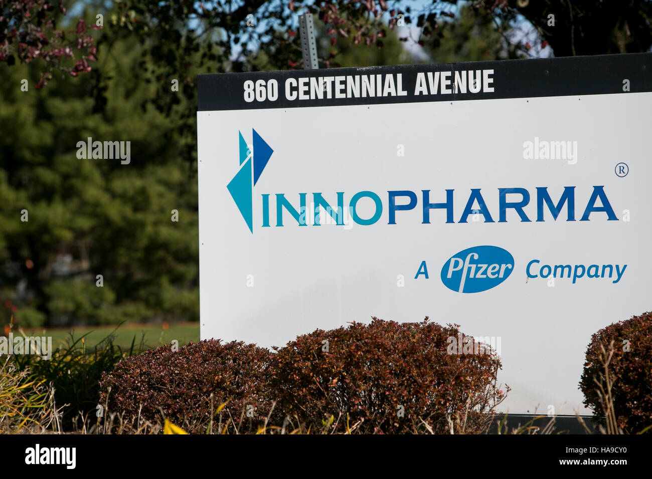 A logo sign outside of a facility occupied by InnoPharma in Piscataway ...