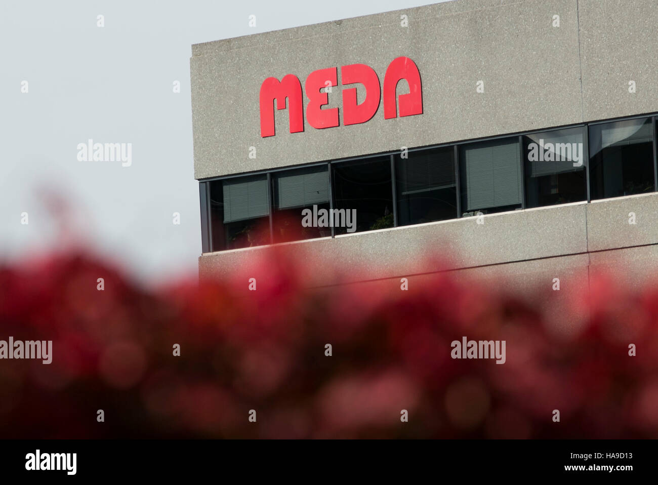 A logo sign outside of a facility occupied by Meda Pharmaceuticals in Somerset, New Jersey on ...