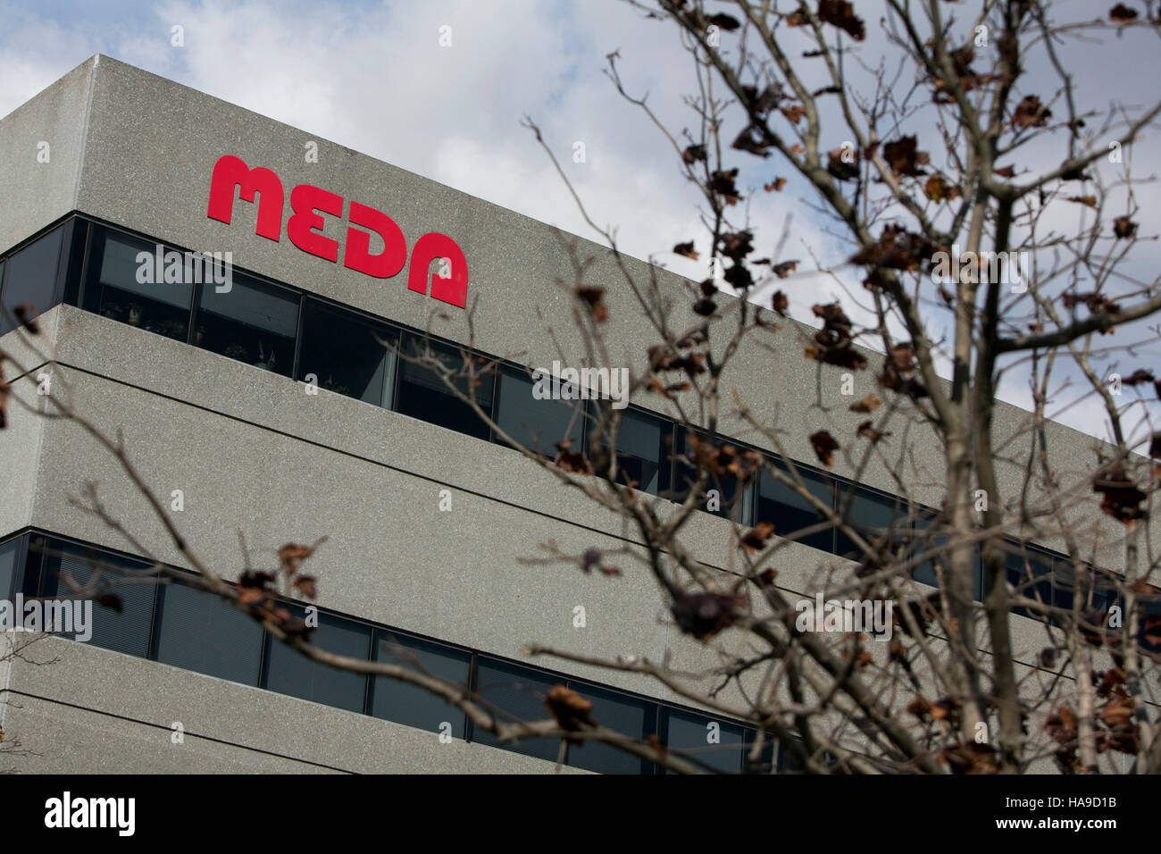 A logo sign outside of a facility occupied by Meda Pharmaceuticals in ...