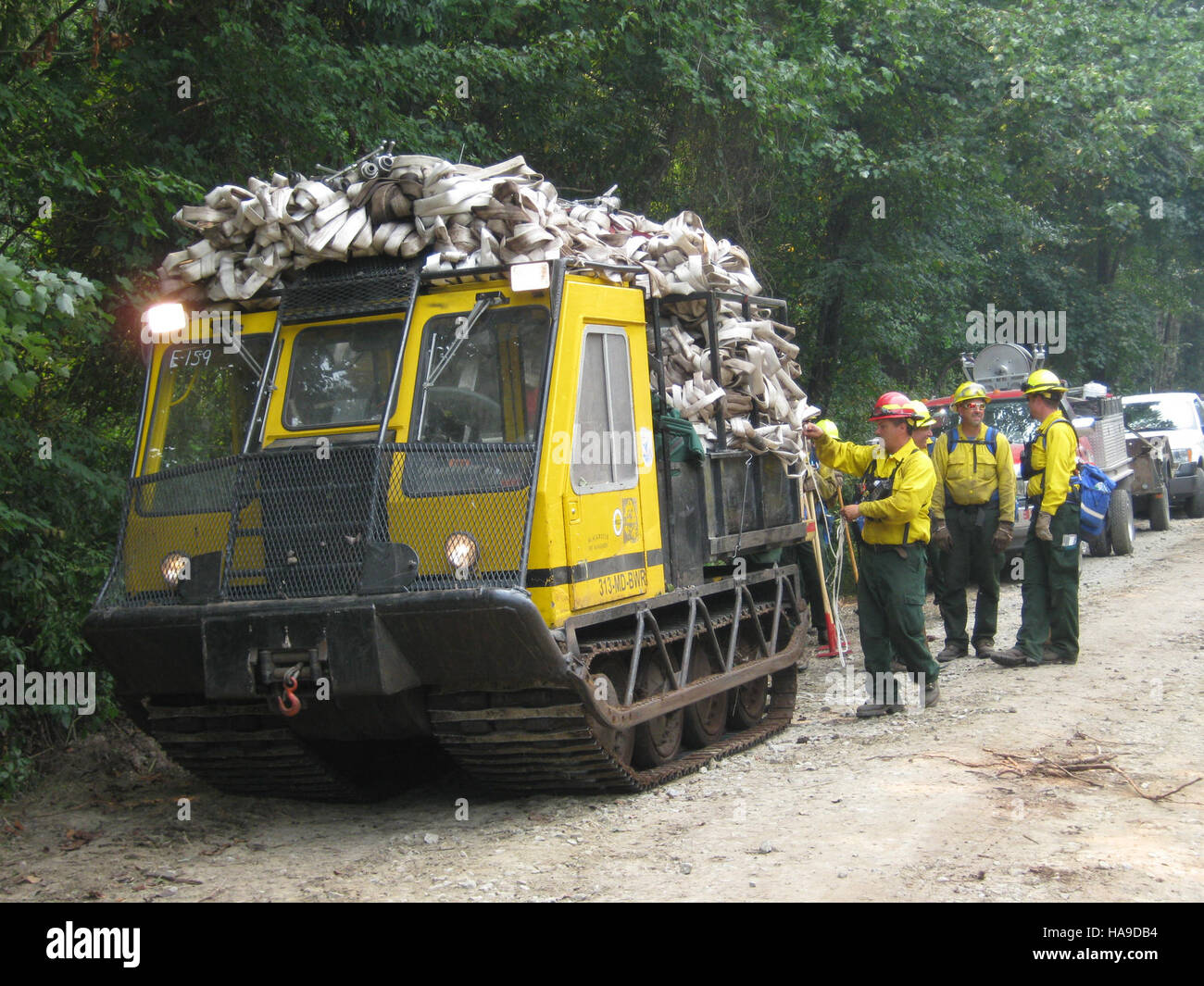 A Bombardier vehicle is pictured carrying firefighting equipment in a ...