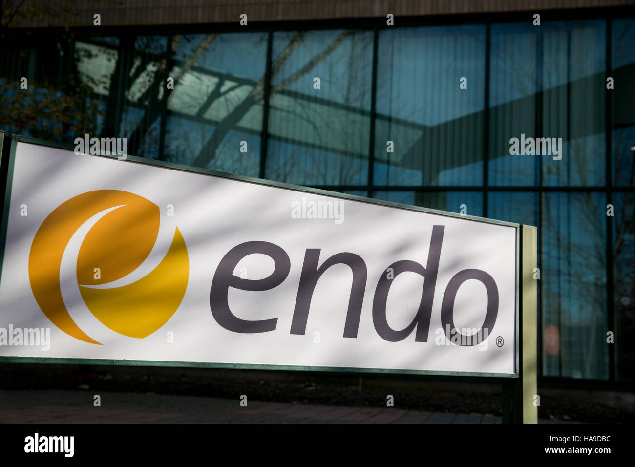 A logo sign outside of a facility occupied by Endo Pharmaceuticals in ...