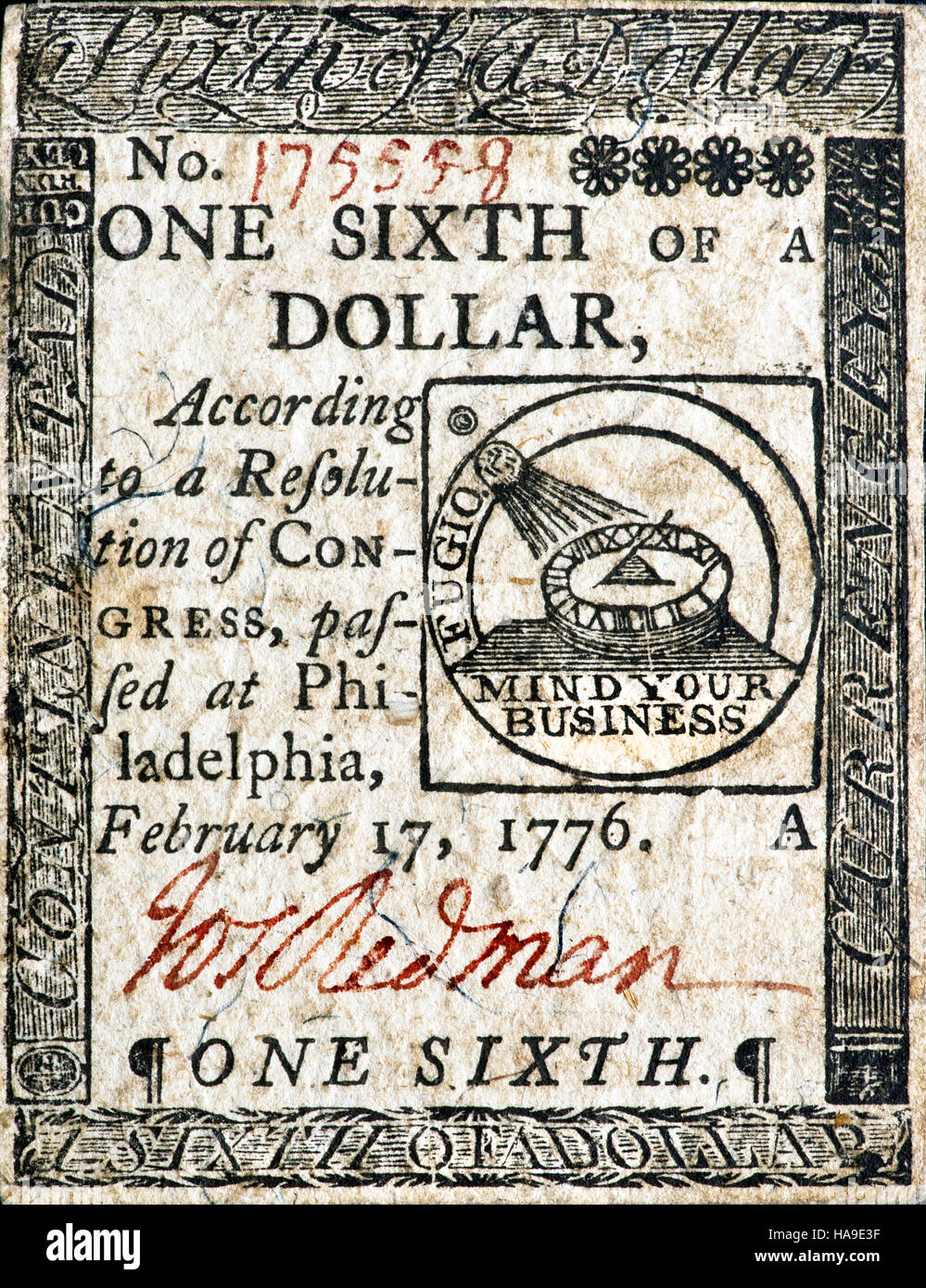 Real 1776 Continental one six dollar designed by benjamin Franklin ...