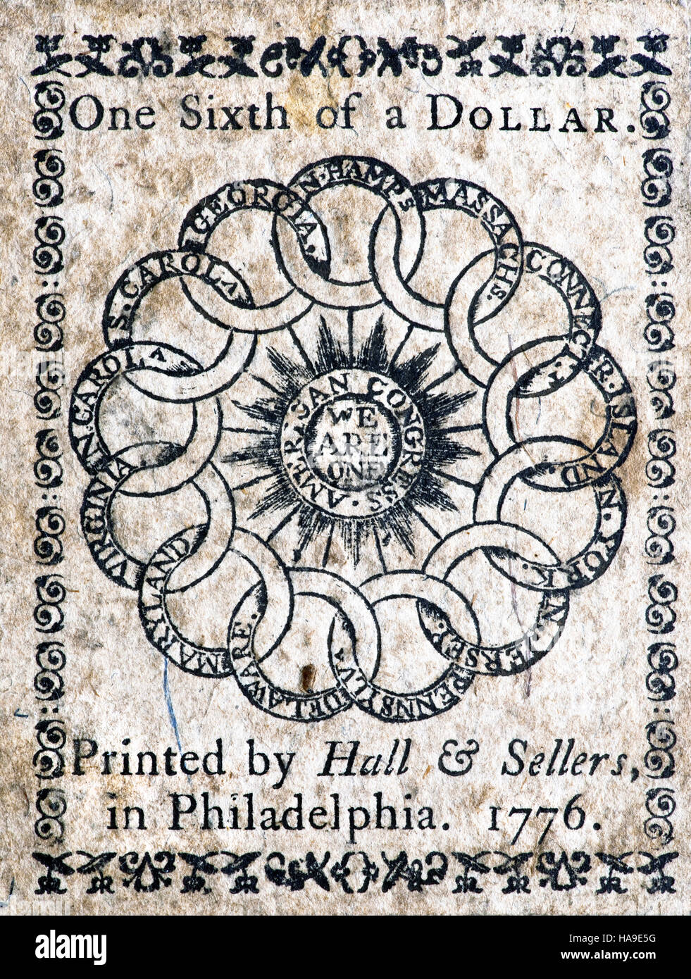 Real 1776 Continental one six dollar designed by Benjamin Franklin ...