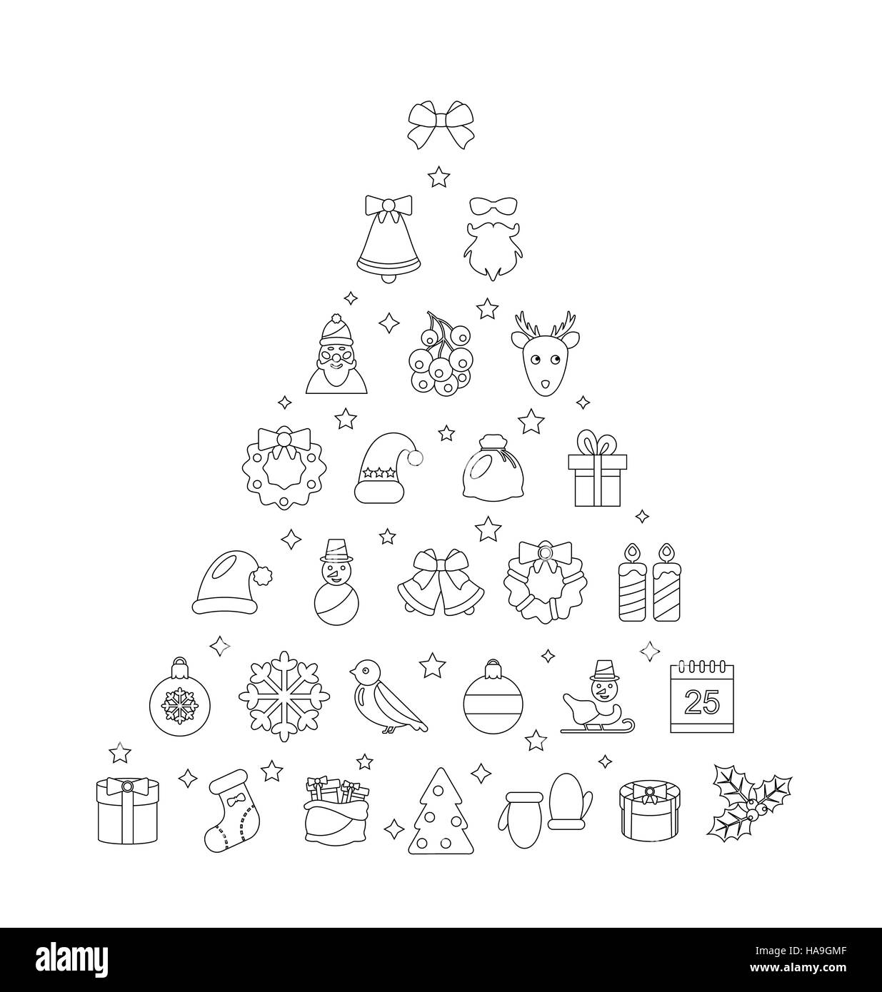 Christmas Line Traditional Symbols, Simple Outline Style Stock Photo ...