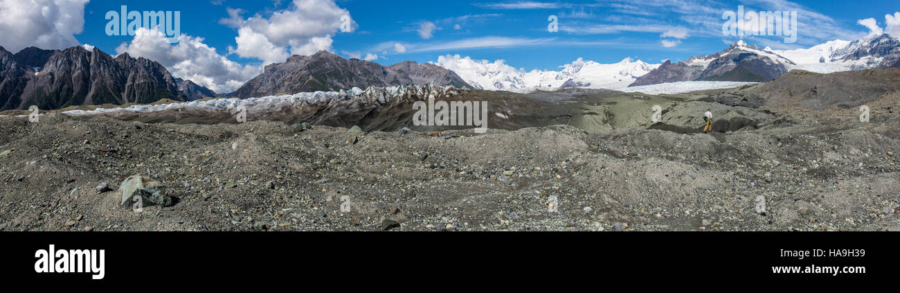 Hiking along the lateral moraine of the Kennicott Glacier in Donoho ...