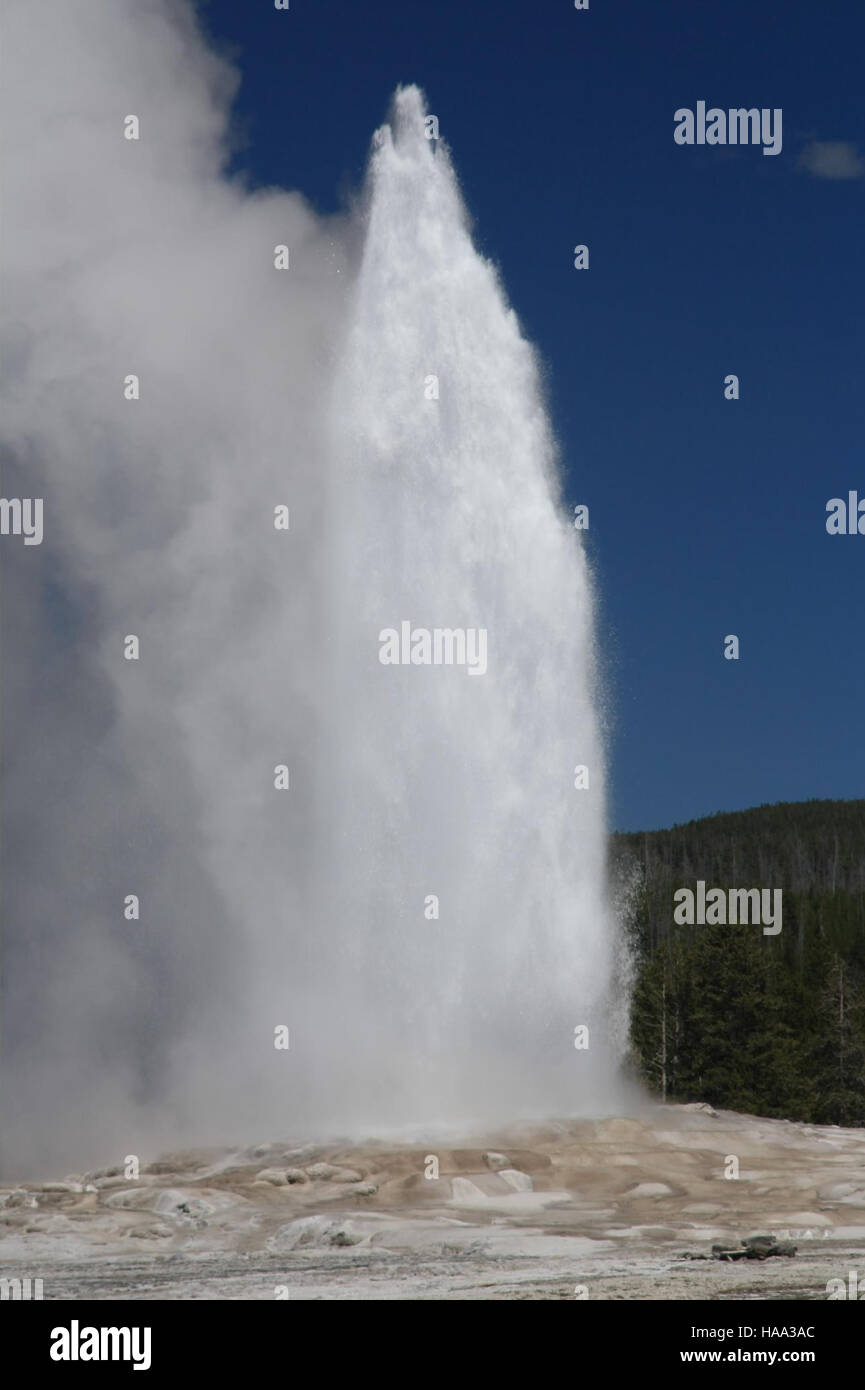 The image showcases the Old Faithful Geyser, one of the most famous ...