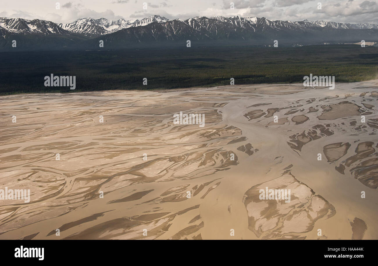 This aerial photo captures the vast, rugged terrain of Wrangell-St ...