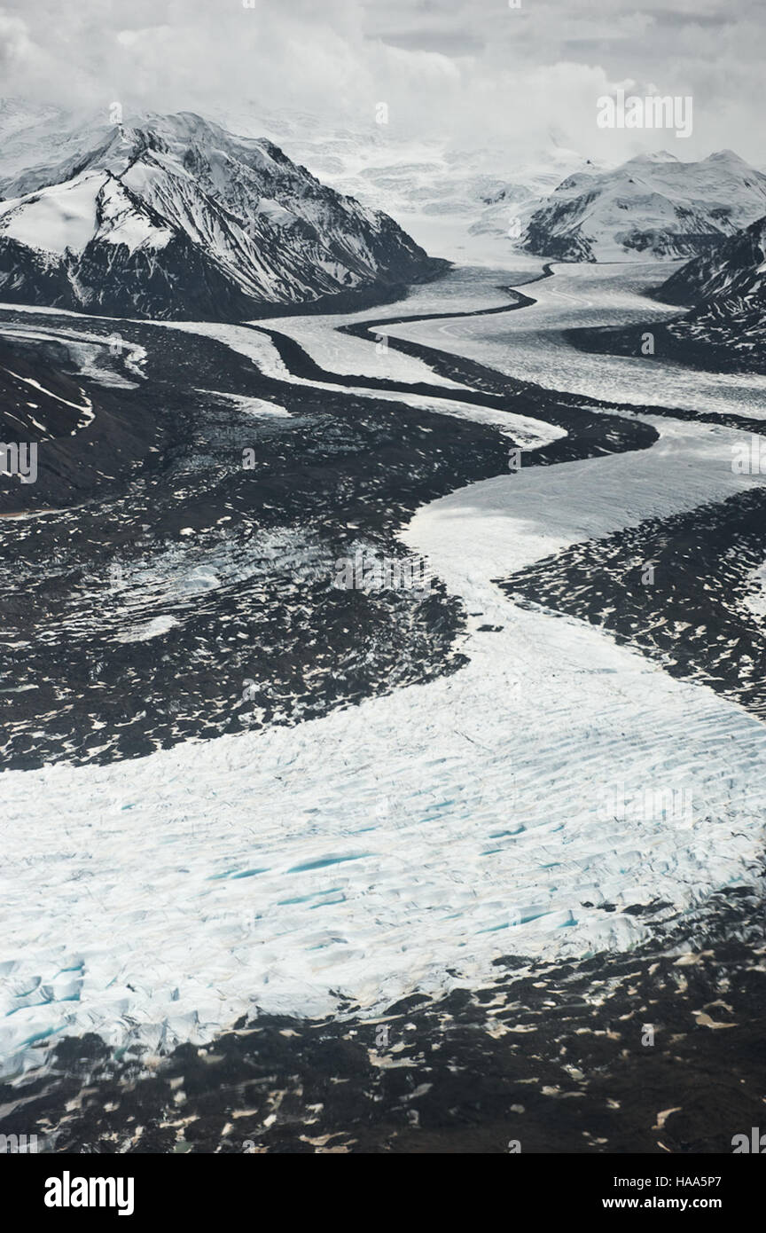 An aerial view of Wrangell-St. Elias National Park & Preserve in Alaska ...