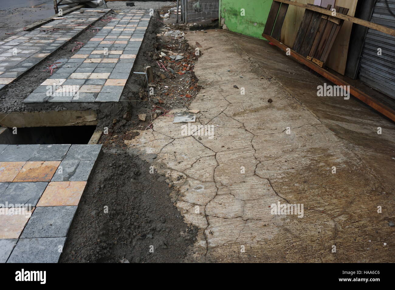 sidewalk pavement construction in depok indonesia Stock Photo - Alamy